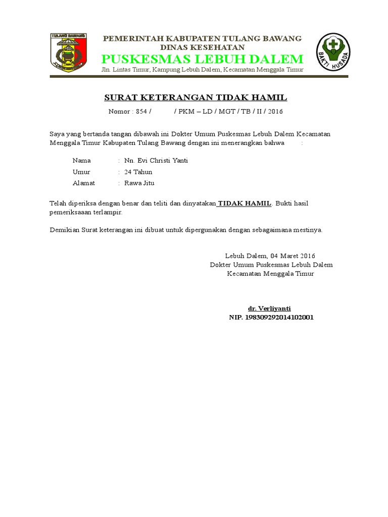 Surat Keterangan Tidak Hamil | PDF