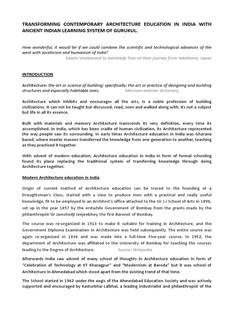 Transforming Contemporary Architecture Education in India With Ancient ...