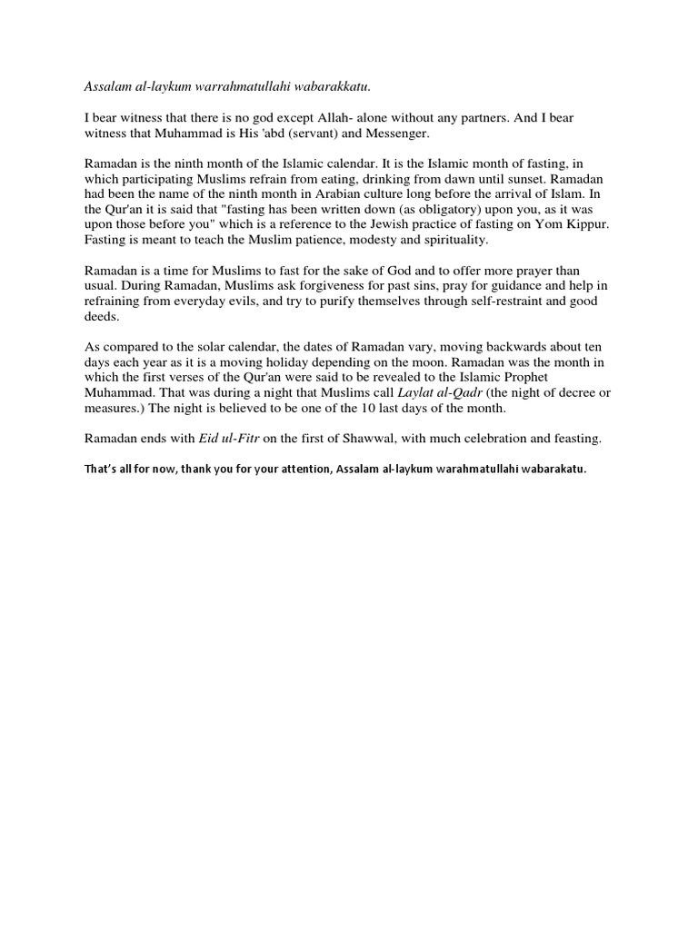Islamic Speech | PDF | Ramadan | Fasting