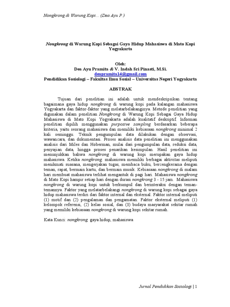 Jurnal Nongkrong Diwarkop Kaum Muda | PDF | Gaya Hidup