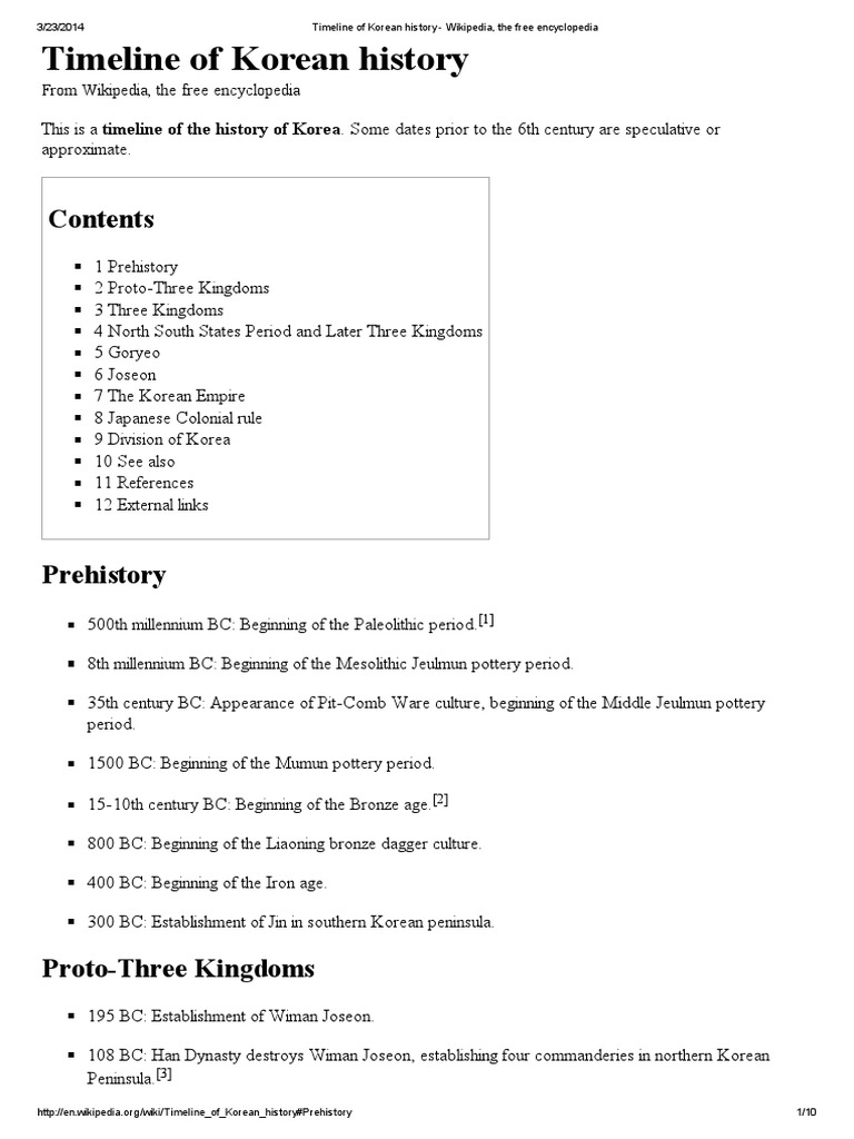 Timeline of Korean History | PDF | South Korea | World Politics