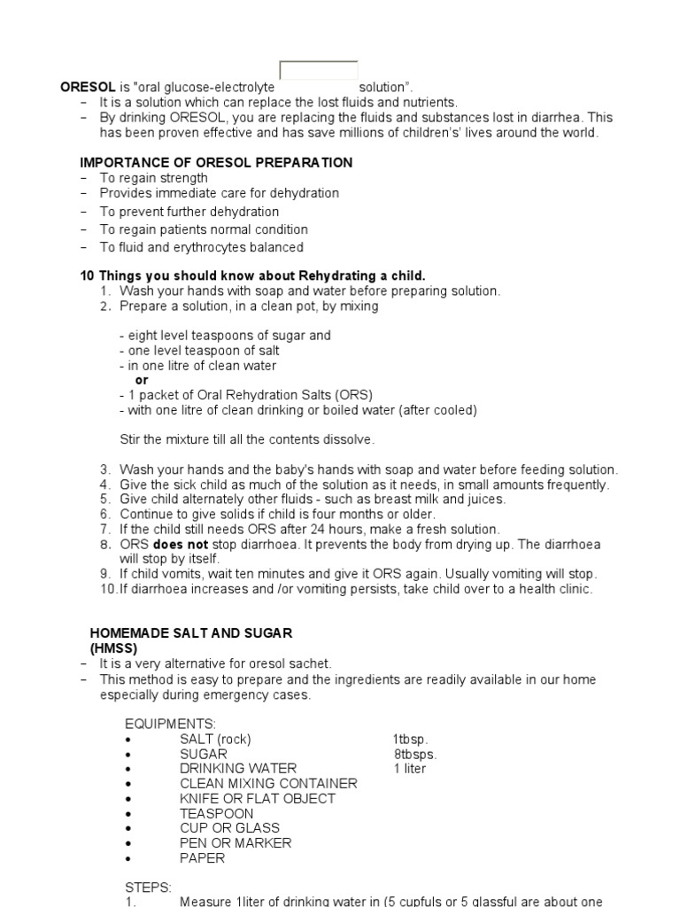 ORESOL Is "Oral Glucose-Electrolyte | PDF | Diarrhea | Dehydration