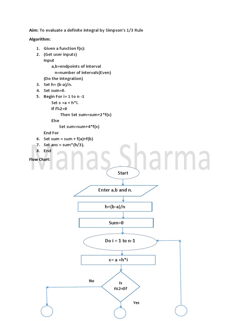 Simpson's 1/3rd Rule C Program and Flowchart | PDF | Integral ...