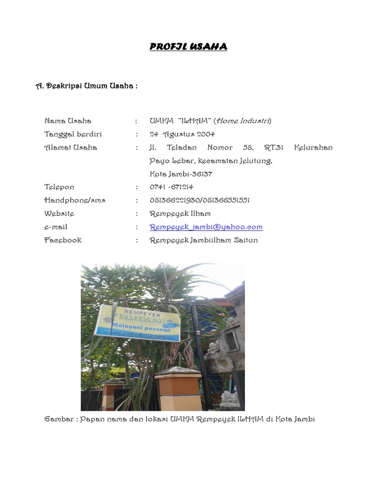 PROFIL USAHA UMKM ILHAM, Jadi | PDF