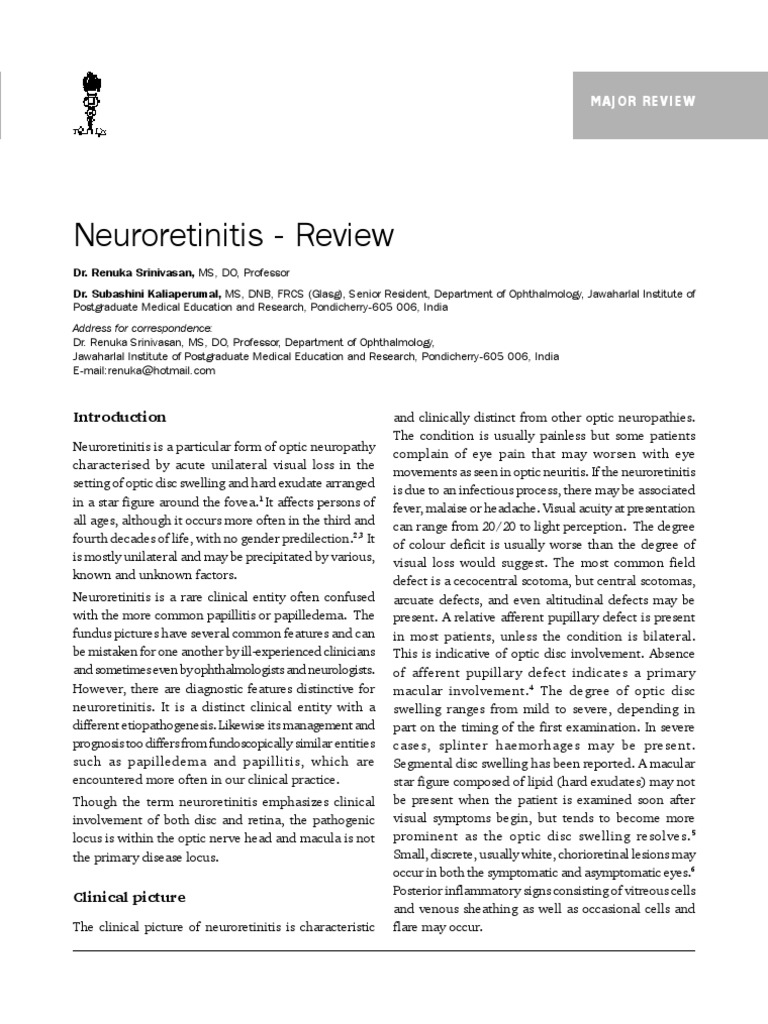 Review of Neuroretinitis: Etiology, Clinical Presentation, Diagnosis ...
