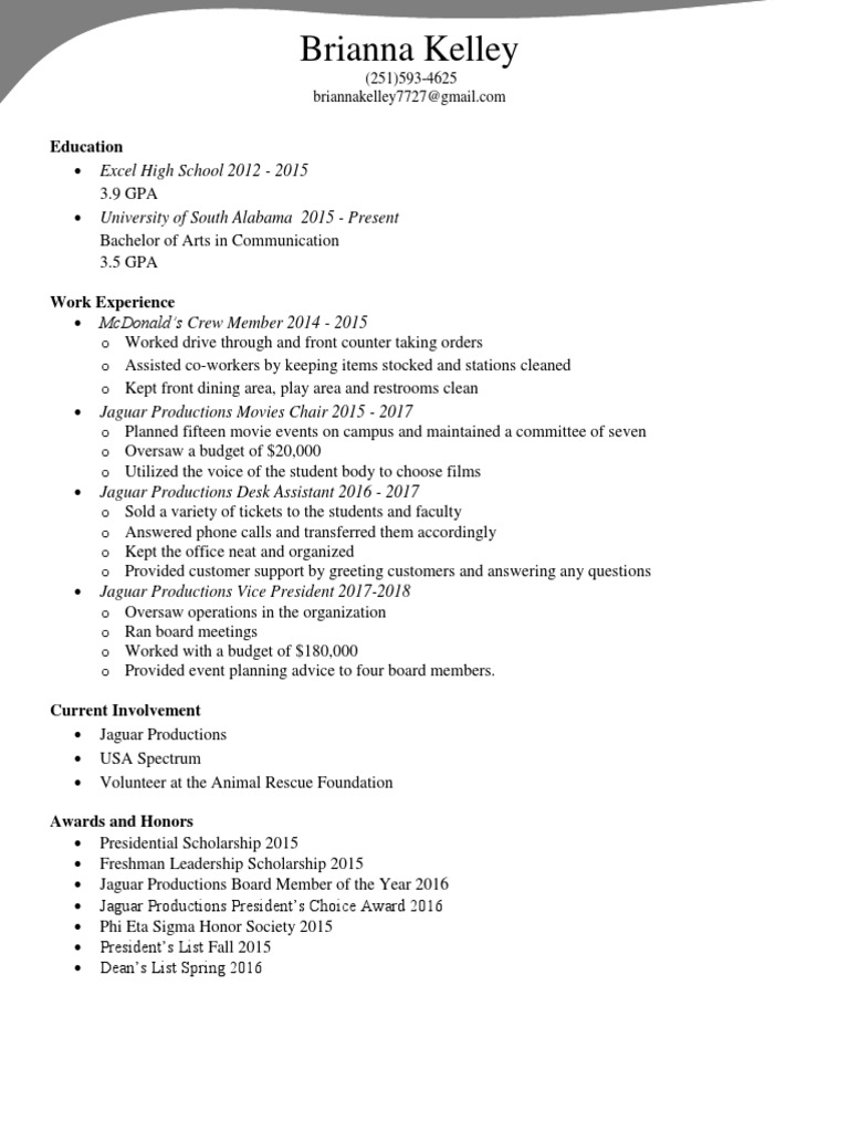 Brianna Kelley Resume 2018 | PDF