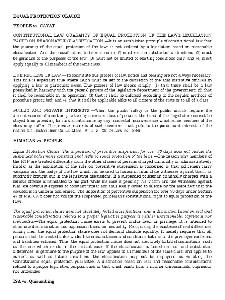 Equal Protection Clause People vs. Cayat | PDF | Equal Protection ...
