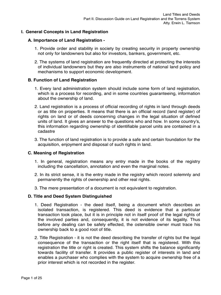 Outline Land Registration and Torrens System | PDF | Deed | Title ...