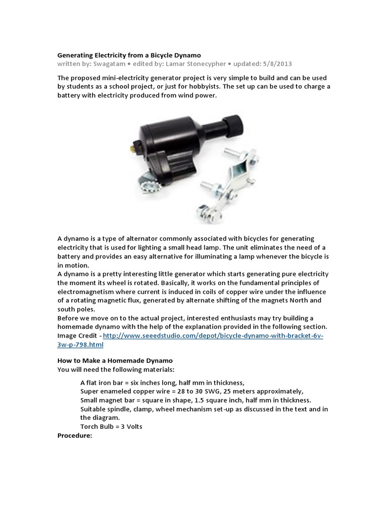 Generating Electricity From A Bicycle Dynamo | PDF | Electric Generator ...