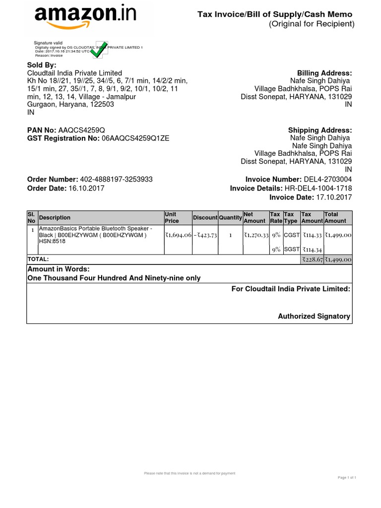 Amazonbasics BT PDF | PDF | Invoice | Payments