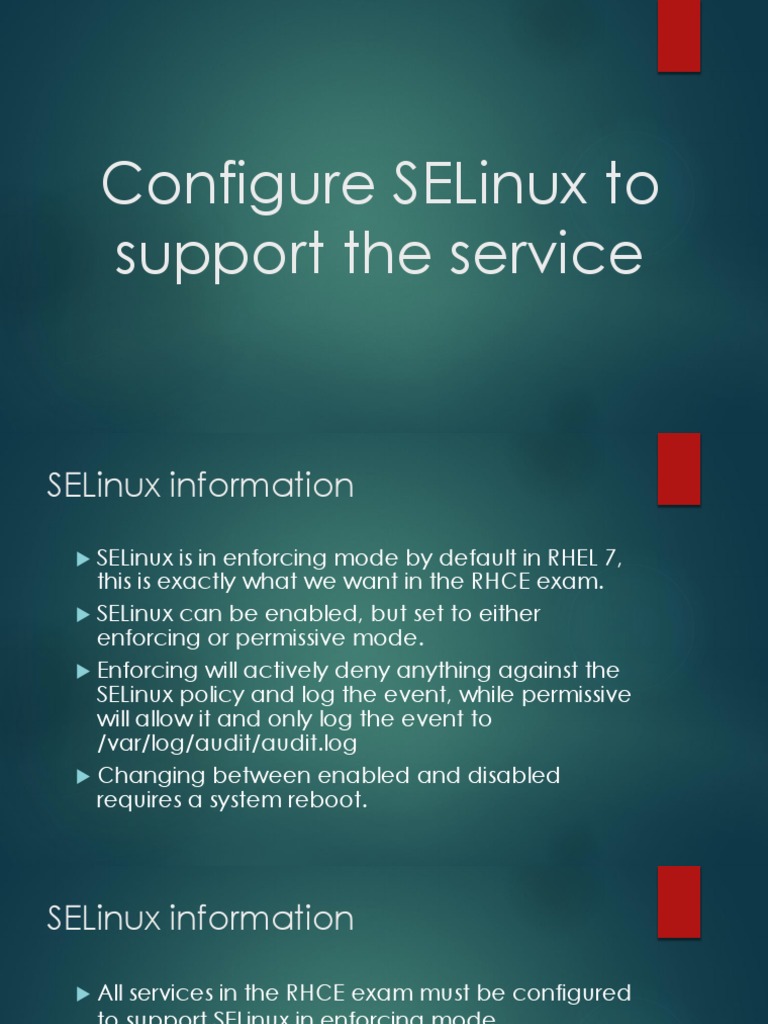 Configure Selinux To Support The Service | PDF