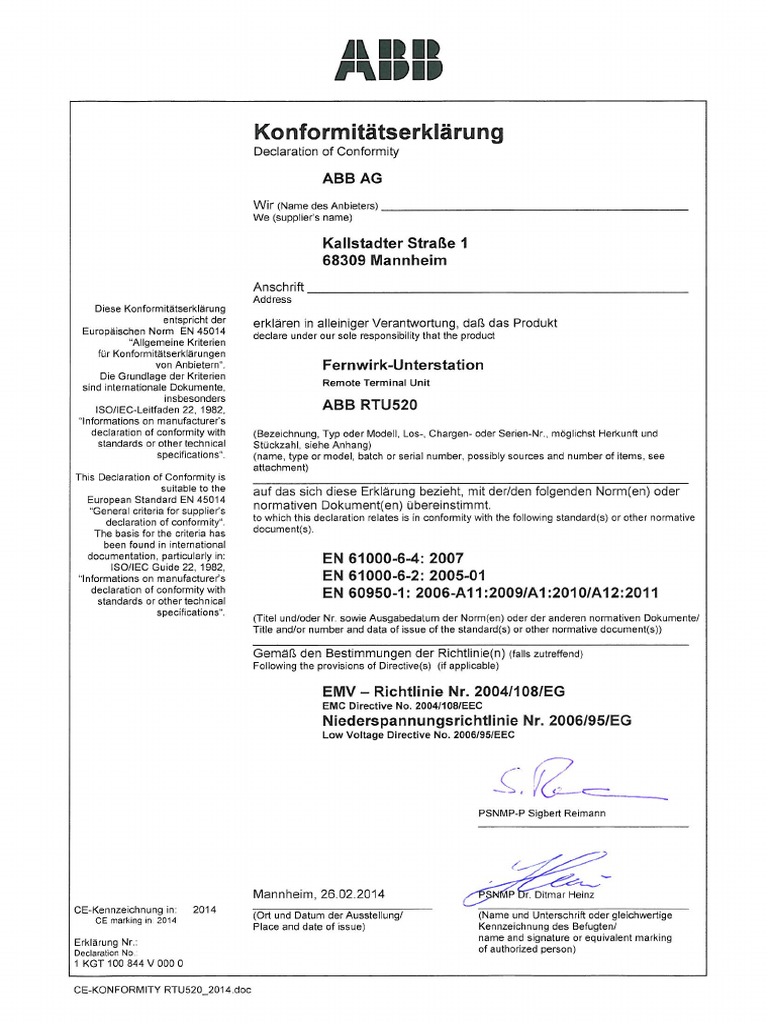RTU520 CE Certificate PDF | PDF