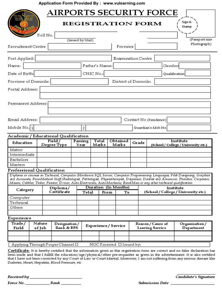 Airports Security Force Form | PDF