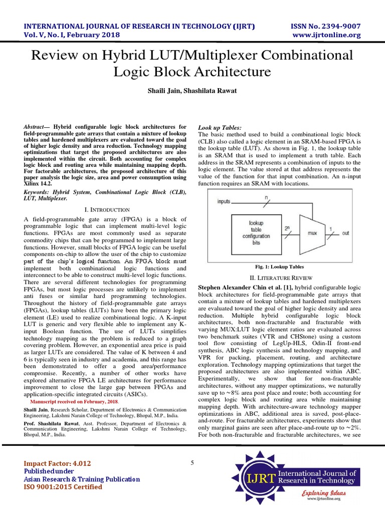 Review On Hybrid Lutmultiplexer Combinational Logic Block Architecture Pdf Field 