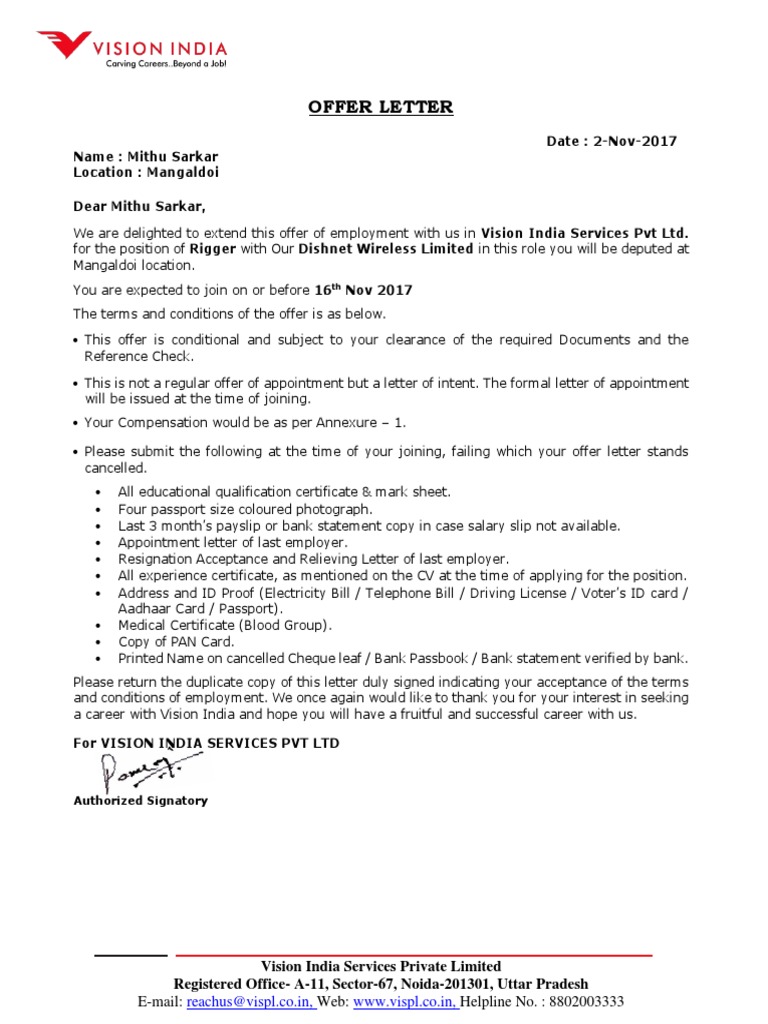 Mithu Offer Letter | PDF | Cheque | Government