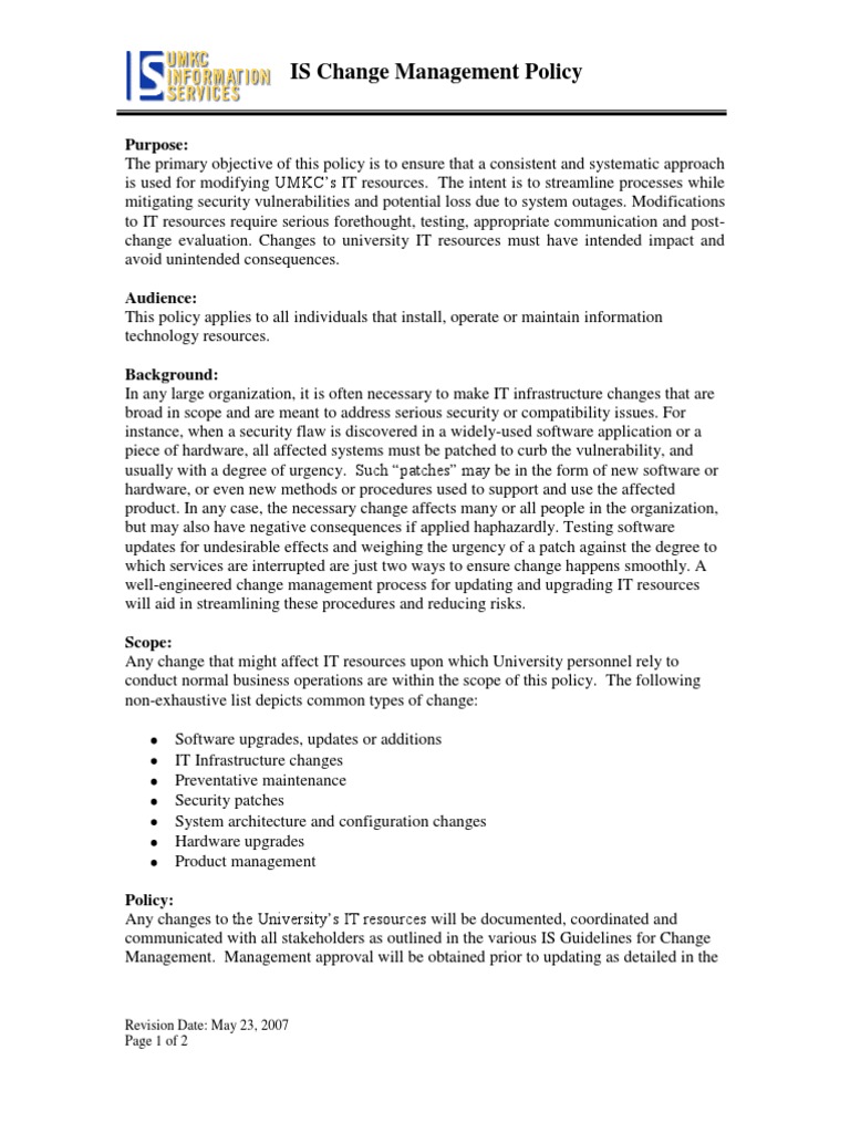 Change Management Policy | PDF | Computer Security | Security