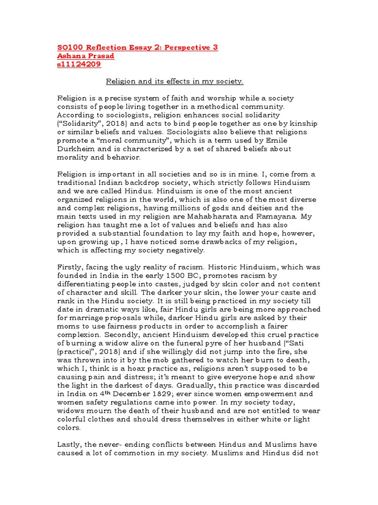 SO100 Reflection Essay 2 | PDF | Jainism | Religion And Belief