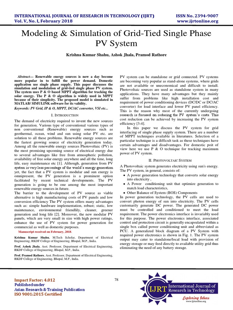 Modeling & Simulation of Grid-Tied Single Phase PV System | PDF ...