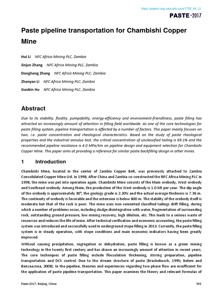 Paste Pipeline Transportation | PDF | Viscosity | Rheology