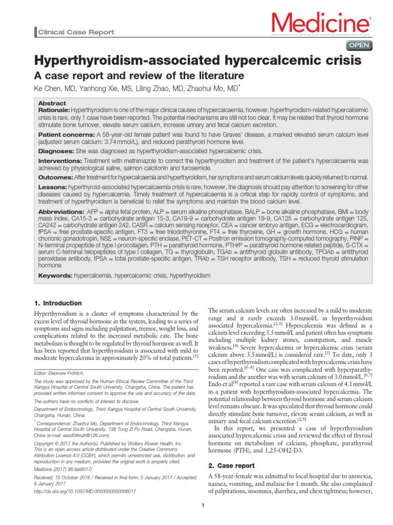 Medicine: Hyperthyroidism-Associated Hypercalcemic Crisis | Download Free PDF | Hyperthyroidism ...