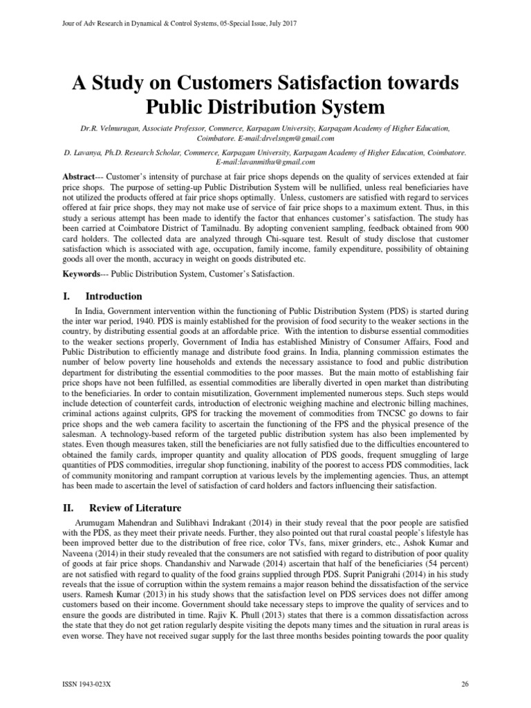 A Study On Customers Satisfaction Towards Public Distribution Syst ...