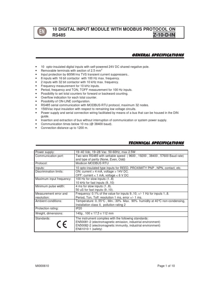 DI Module With RS485 | PDF | Random Access Memory | Frequency