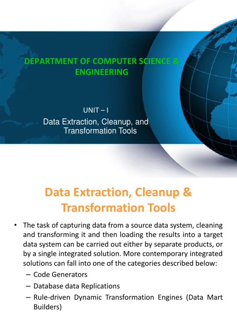 Data Extraction And Transformation Tools Pdf Data Warehouse Data