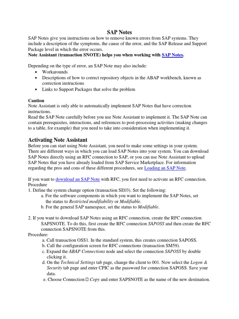 SAP Notes: Note Assistant (Transaction SNOTE) Helps You When Working ...