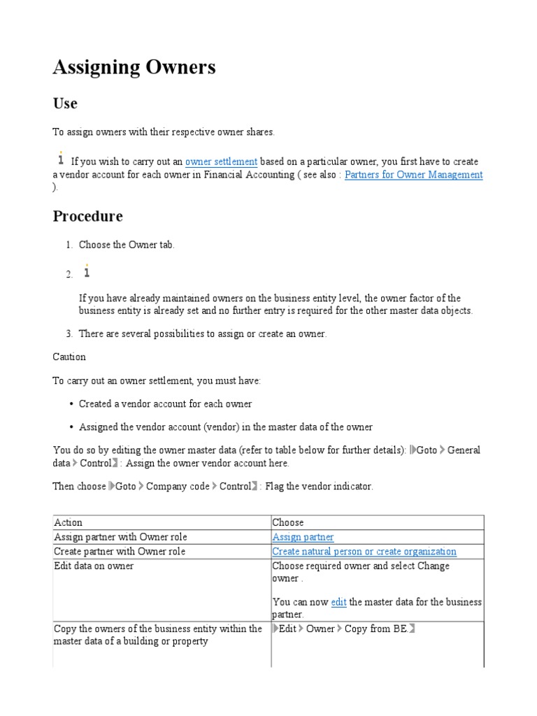 Assigning Owners: Owner Settlement Partners For Owner Management | PDF ...