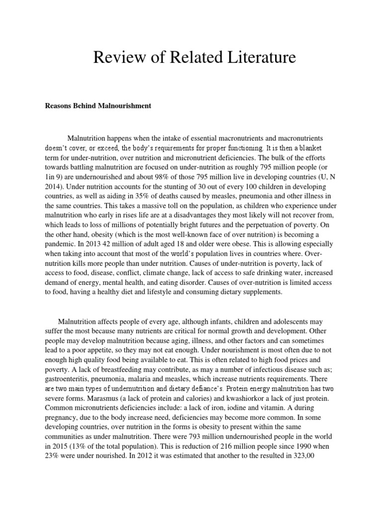 Review of Related Literature | Malnutrition | Nutrition