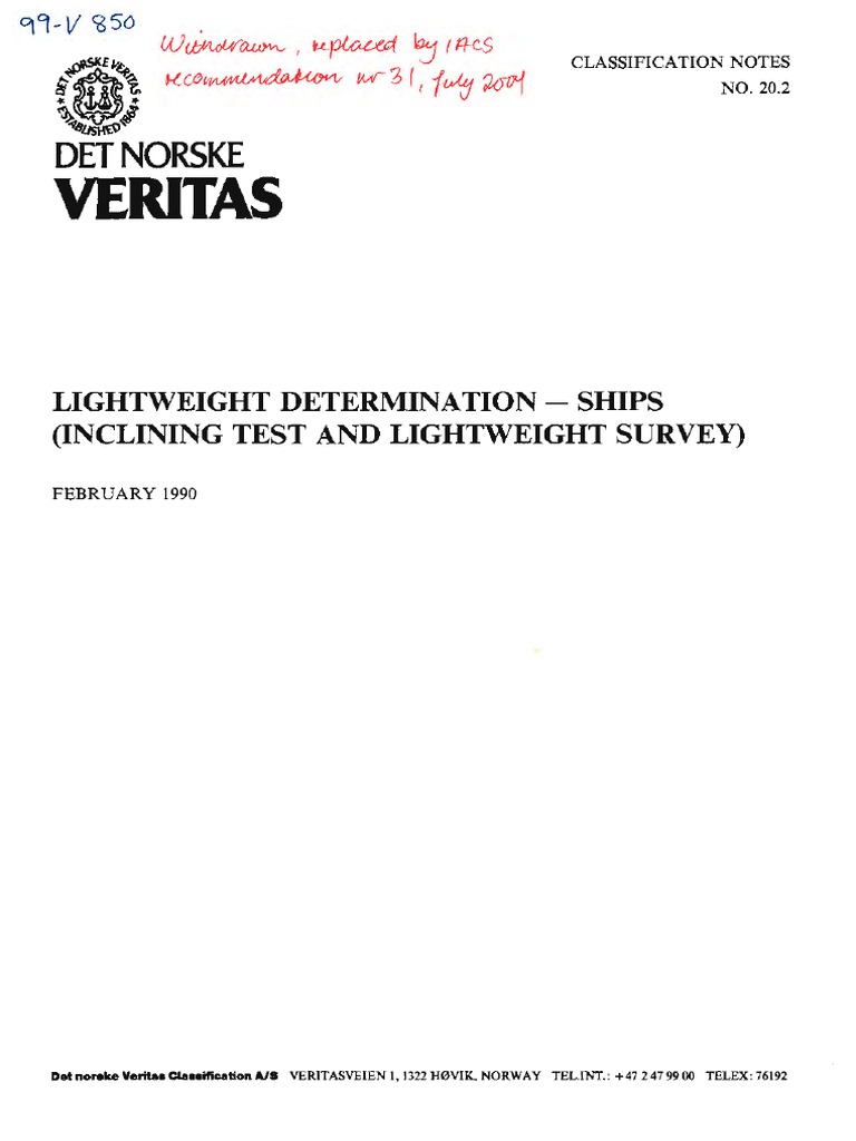 Lightweight Determination - Ships (Inclining Test and Lightweight ...