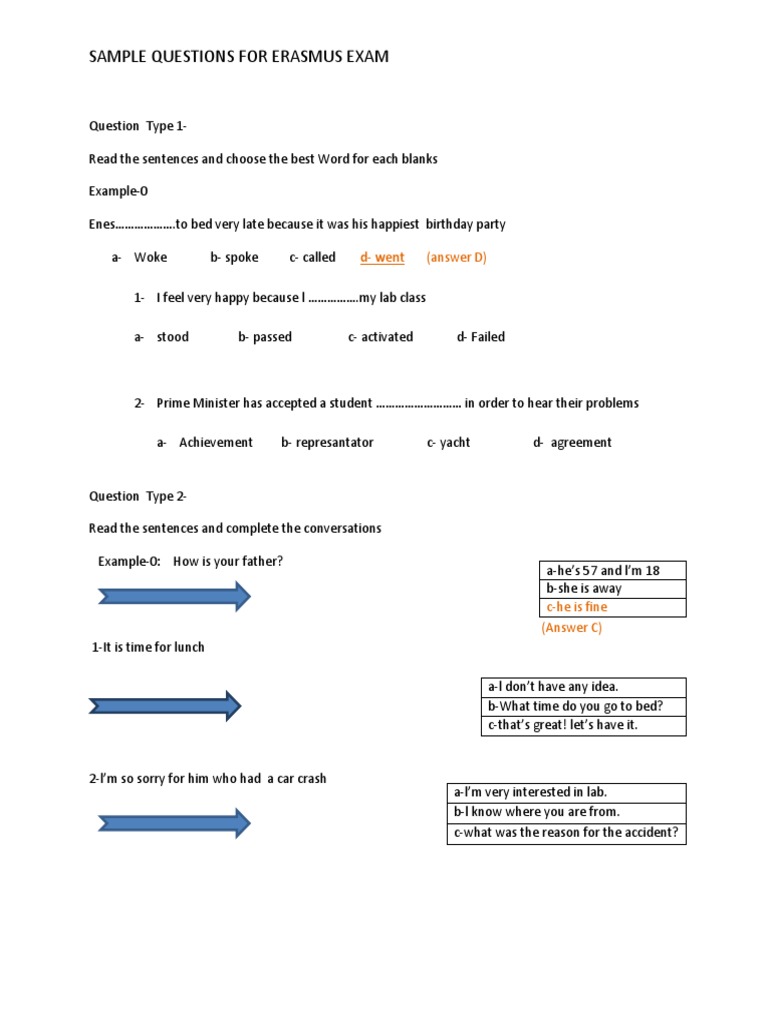 Sample Questions For Erasmus Exam: D-Went (Answer D) | PDF | Cognitive Science | Communication