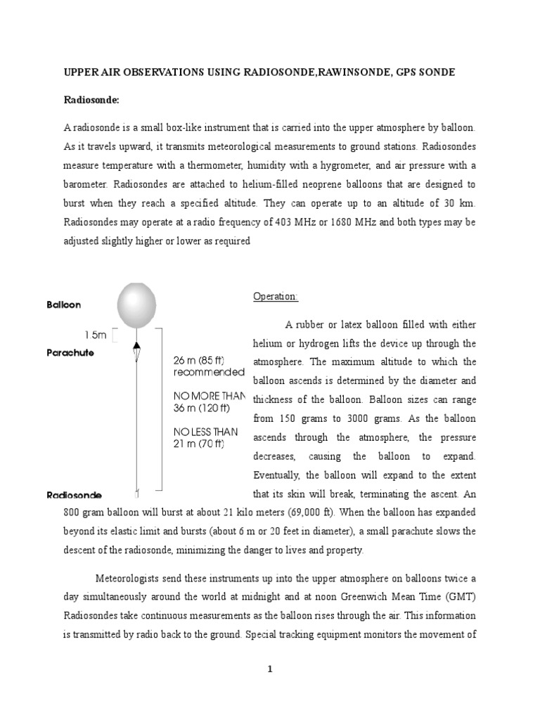 Upper Air Observations Using Radiosonde, Rawinsonde, Gps Sonde ...