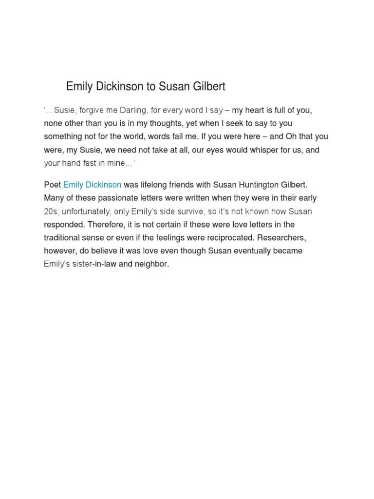Emily Dickinson To Susan Gilbert | PDF
