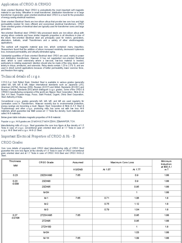 Technical CRGO | PDF | Transformer | Electromagnetism