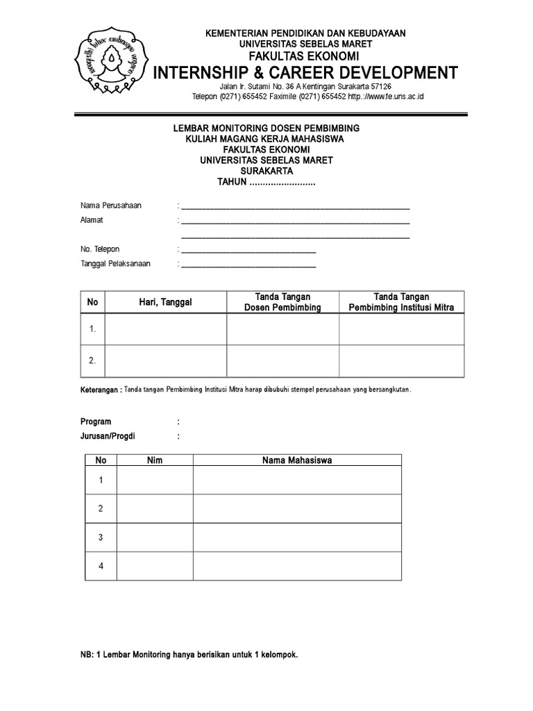 Lembar Monitoring Magang | PDF