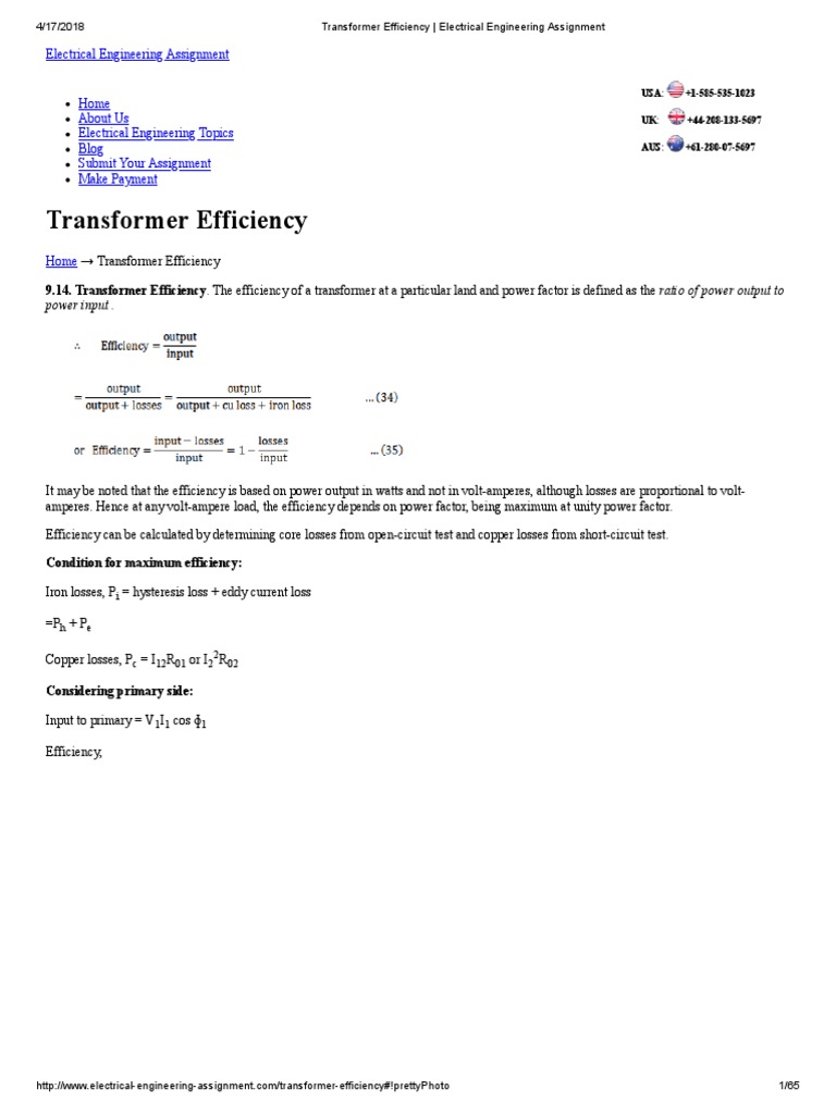 Transformer Efficiency - Electrical Engineering Assignment | PDF ...