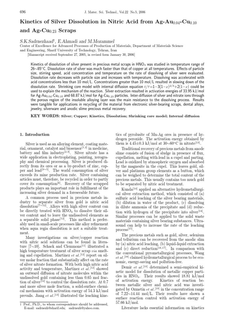 Kinetics of Silver Dissolution in HNO3 | PDF | Silver | Porosity