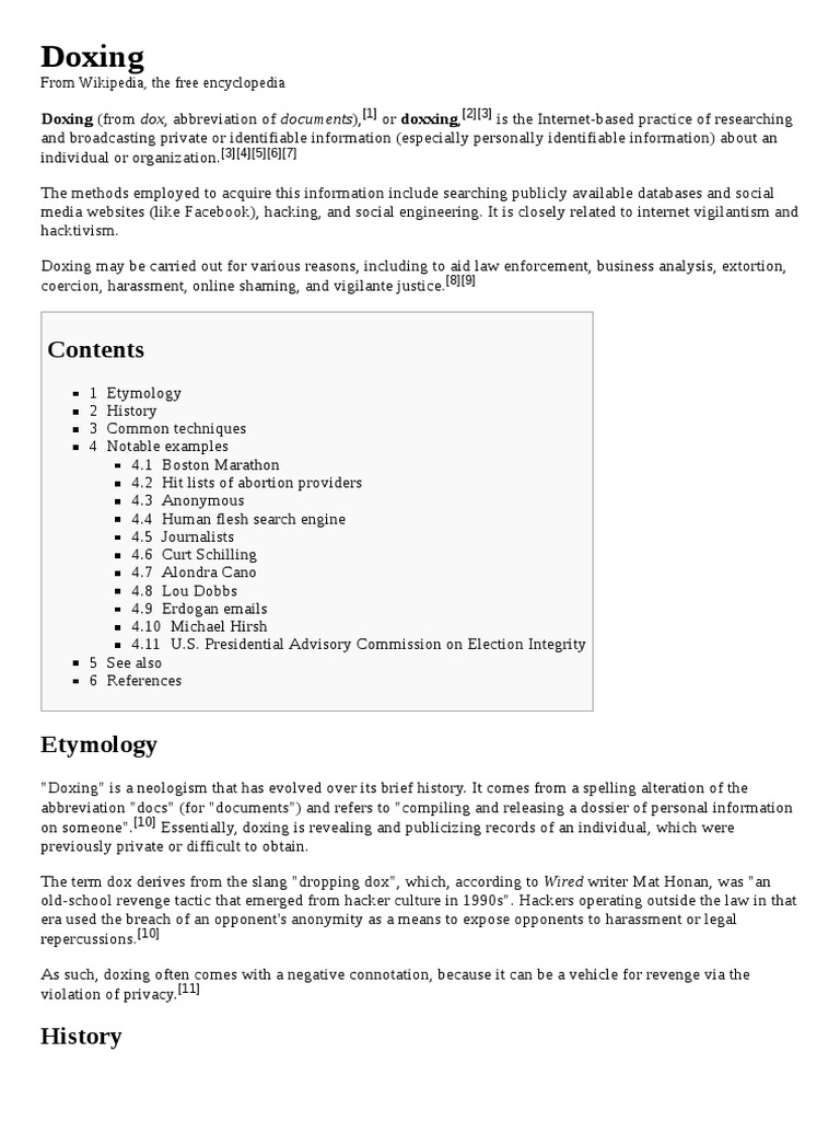 Doxing: Doxing (From Dox, Abbreviation of Documents) | PDF | Cyberspace ...