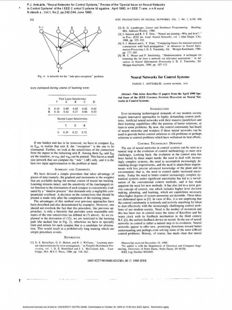 Neural Networks For Control Systems: G. Linear and Nonlinear ...