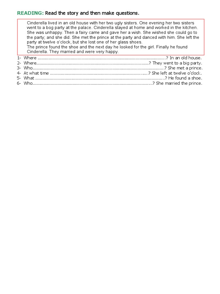 Cinderella Story Comprehension Questions | PDF