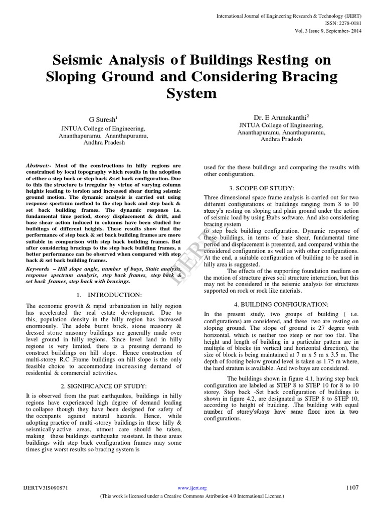 Seismic Analysis Of Multi Storey Buildings On Sloping Ground A