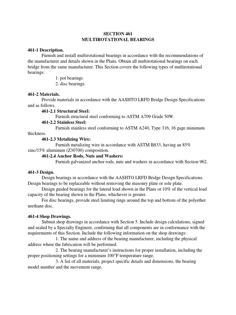 Section 461 Multirotational Bearings 461-1 Description | PDF | Bearing ...