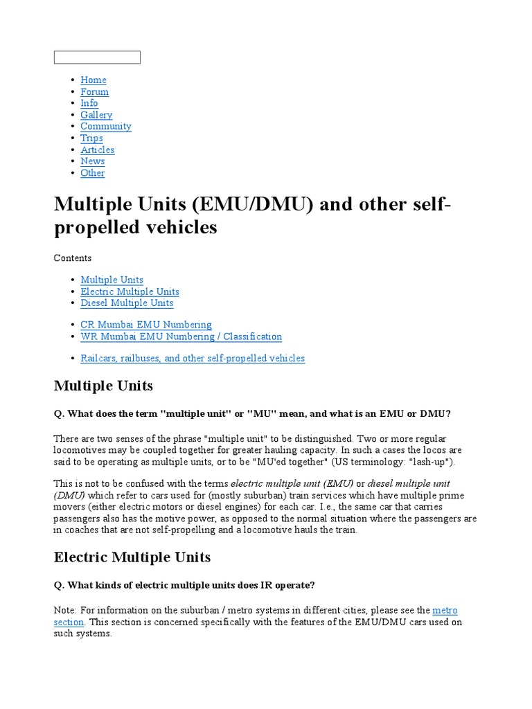 Multiple Units (EMU/DMU) and Other Self-Propelled Vehicles | PDF ...