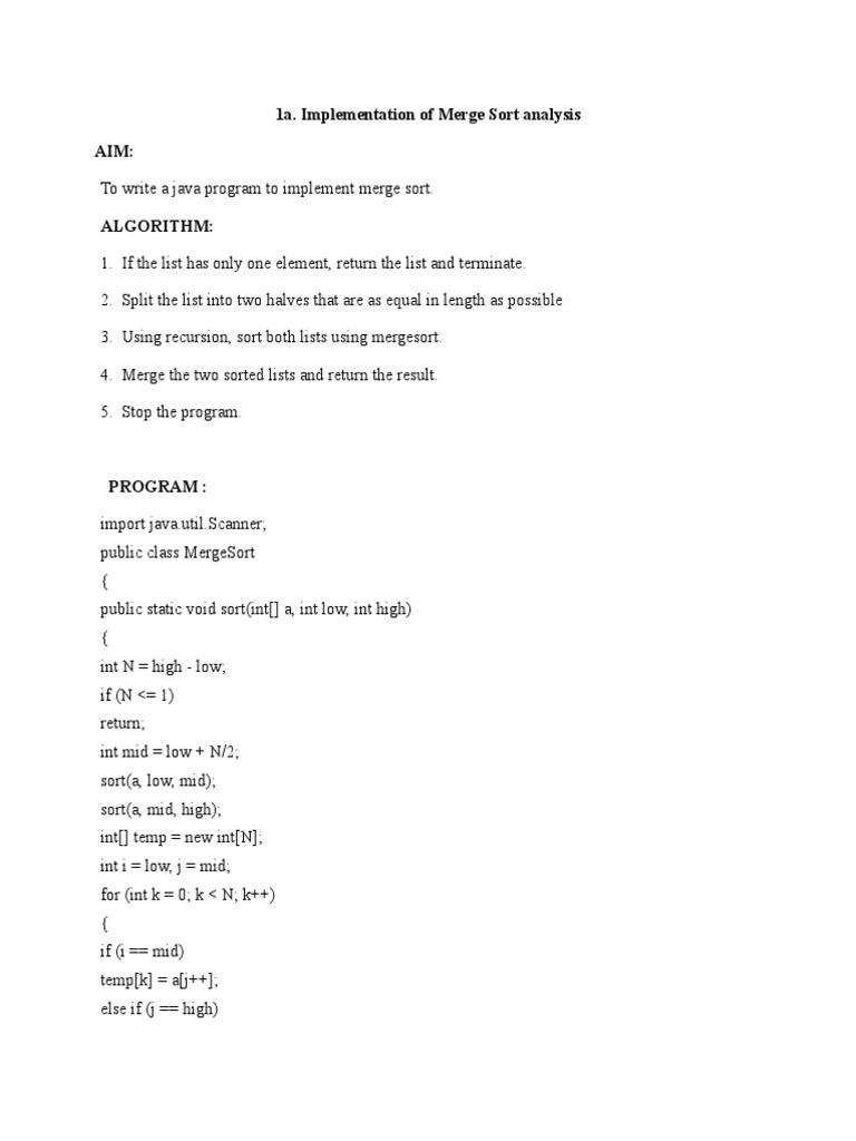 An Analysis of Implementing Merge Sort in Java | PDF | Mathematical ...