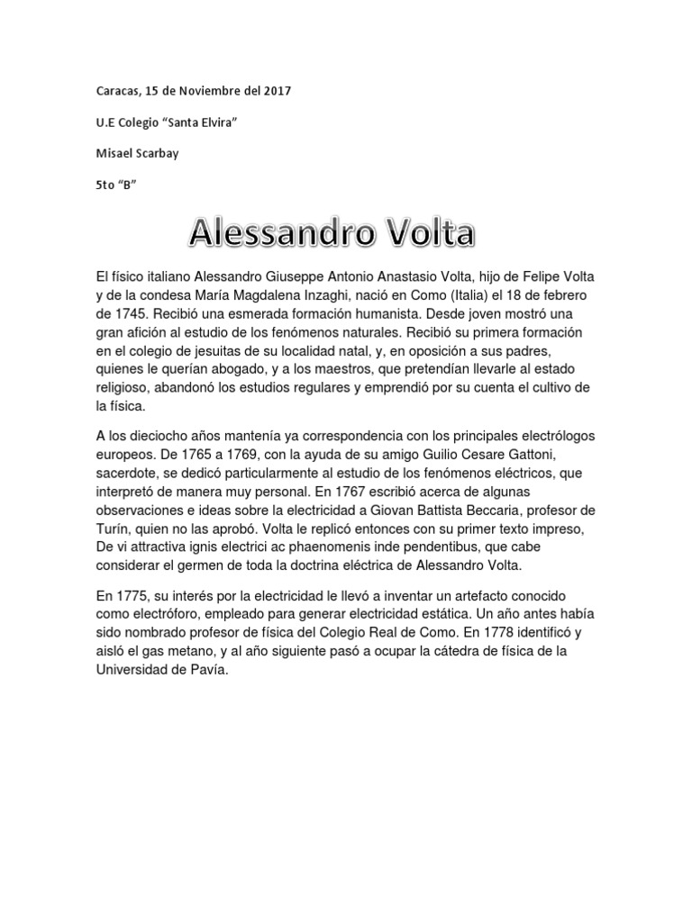 Alessandro Volta, Fisica | PDF | Electricidad | Electromagnetismo