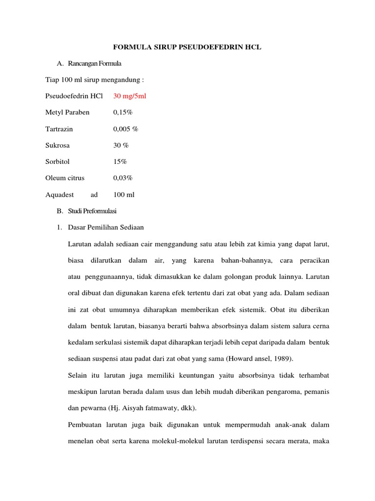 Formula Sirup Pseudoefedrin HCL | PDF