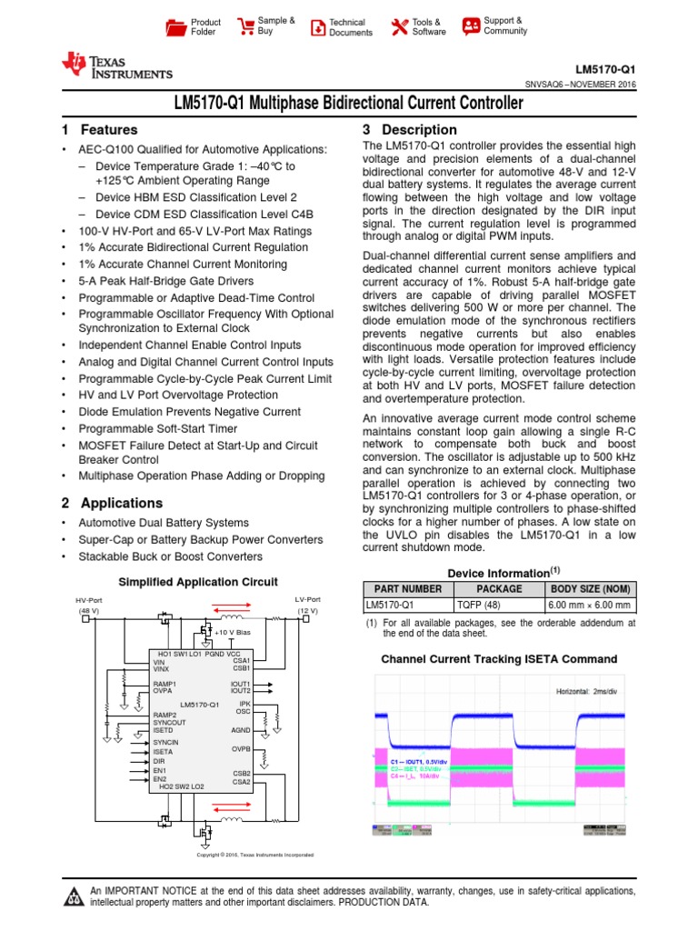 LM5170-Q1 Multiphase Bidirectional Current Controller: 1 Features 3 ...