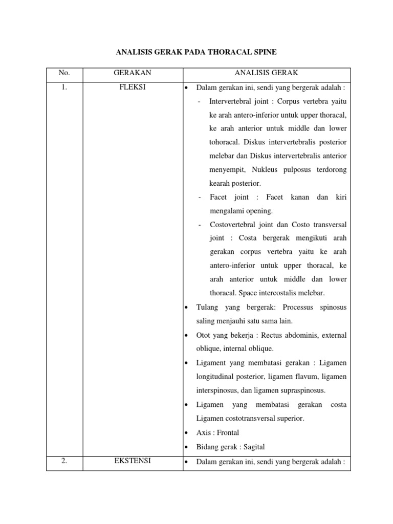 Analisis Gerak Pada Thoracal Spine | PDF