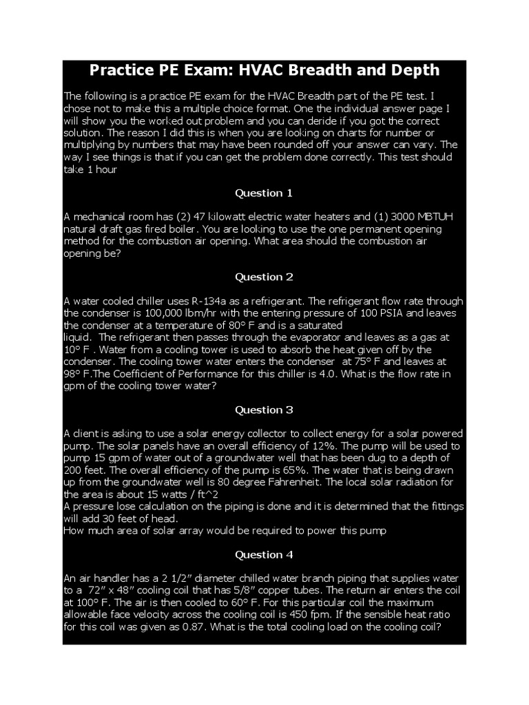 Practice PE Exam: HVAC Breadth and Depth | PDF | Air Conditioning | Hvac